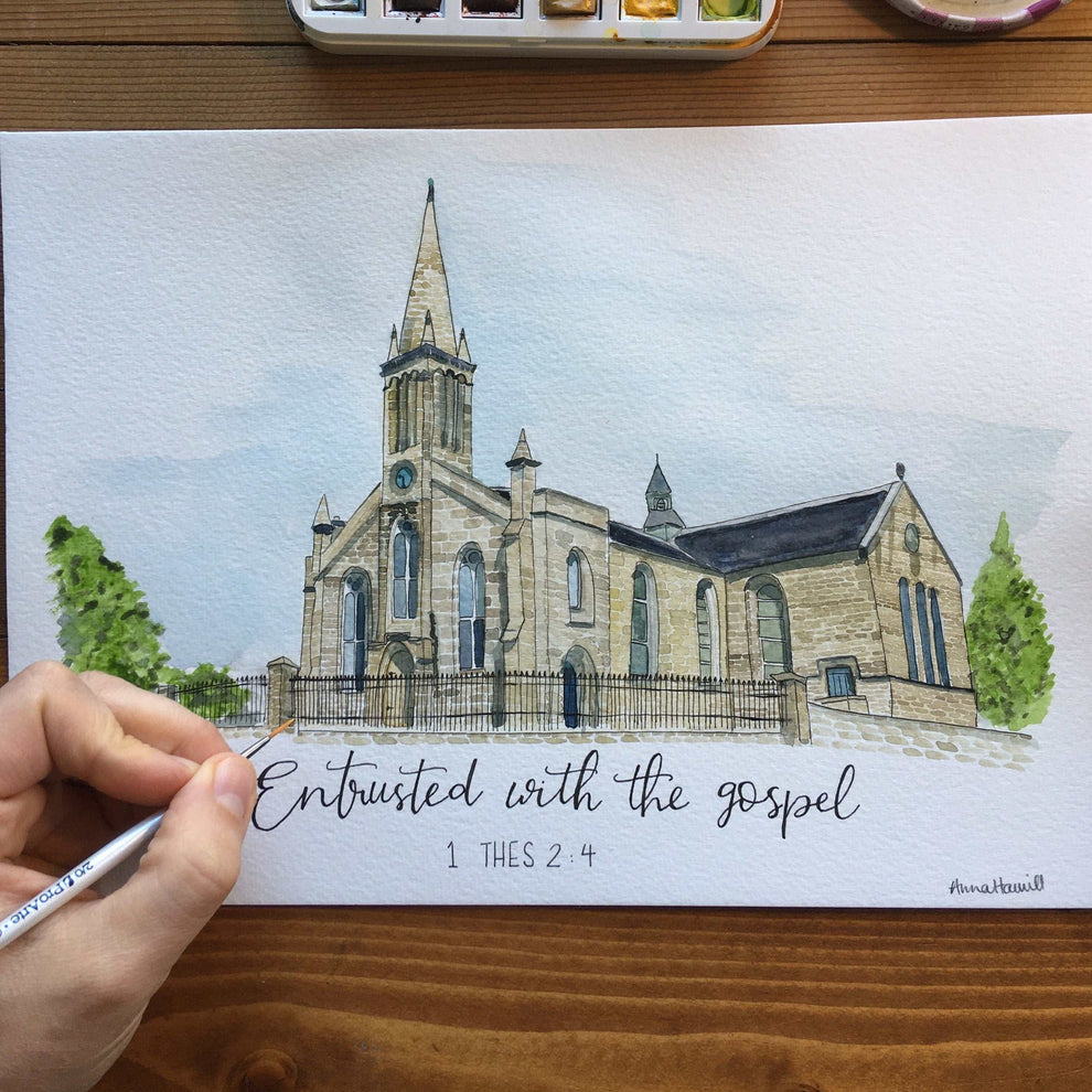 Custom Watercolour church or wedding venue painting – And Hope Designs